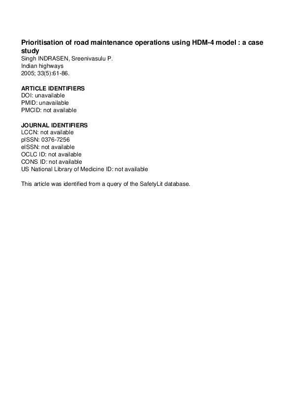 (PDF) Prioritisation of road maintenance operations using HDM-4 model ...