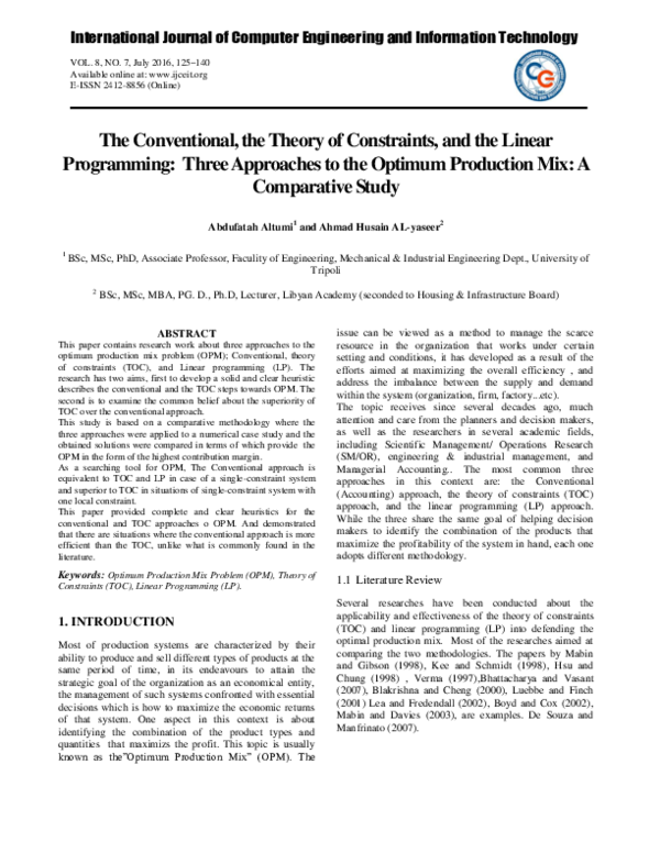 (PDF) The Conventional, the Theory of Constraints, and the Linear Programming: Three Approaches ...