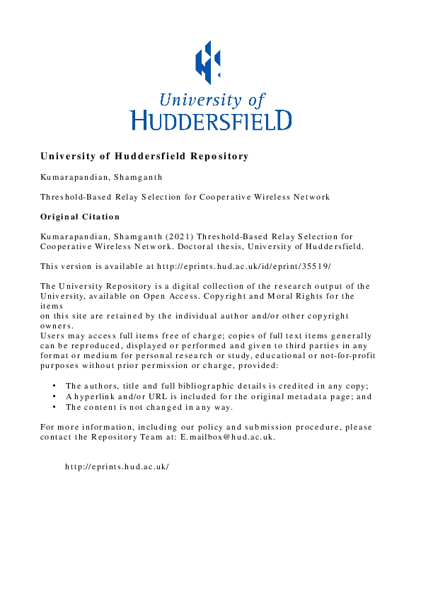 (PDF) Threshold-Based Relay Selection for Cooperative Wireless Network
