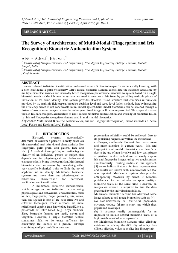 (PDF) The Survey of Architecture of Multi-Modal (Fingerprint and Iris ...