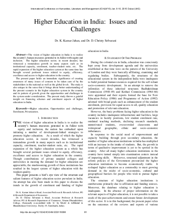 (PDF) Higher Education in India: Issues and Challenges