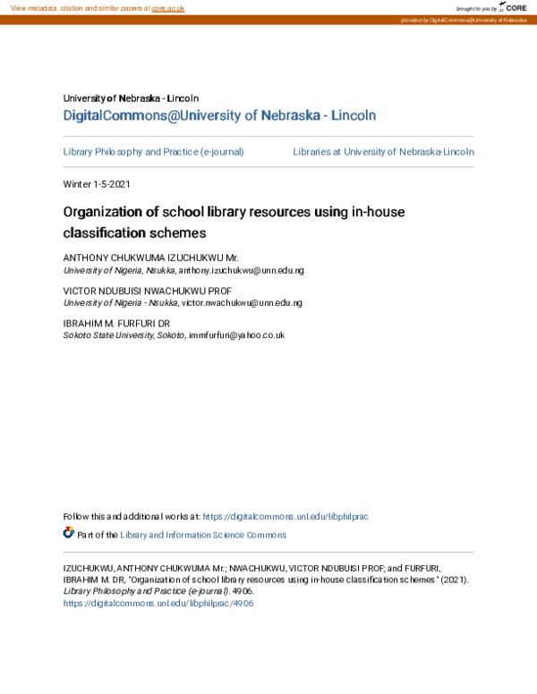 (PDF) Organization of school library resources using in-house ...