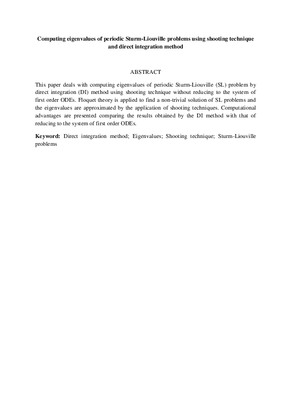 (PDF) Computing eigenvalues of periodic sturm-liouville problems using shooting technique and ...