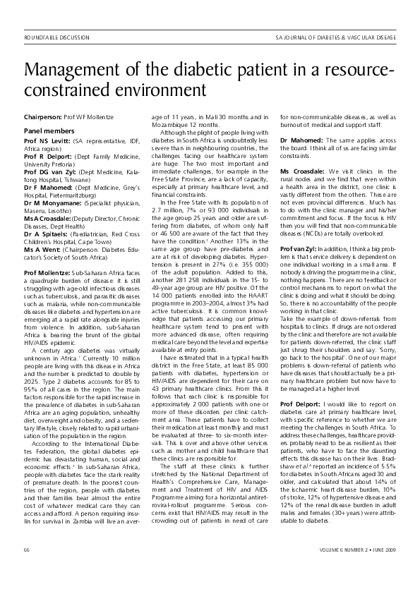 (PDF) Management of the diabetic patient in a resource-constrained environment