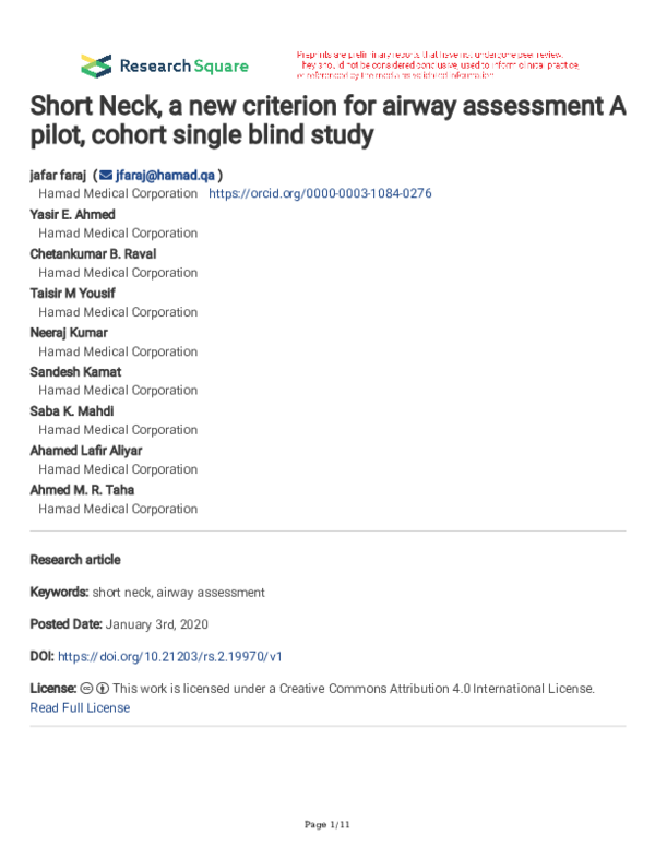 (PDF) Short Neck, a new criterion for airway assessment A pilot, cohort ...