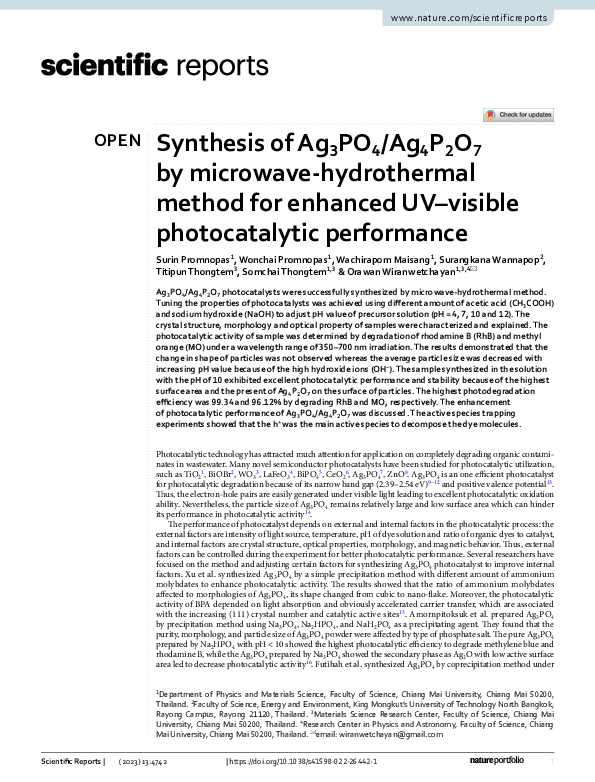 (PDF) Synthesis of Ag3PO4/Ag4P2O7 by microwave-hydrothermal method for ...