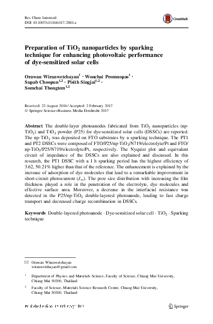 (PDF) Preparation of TiO2 nanoparticles by sparking technique for ...