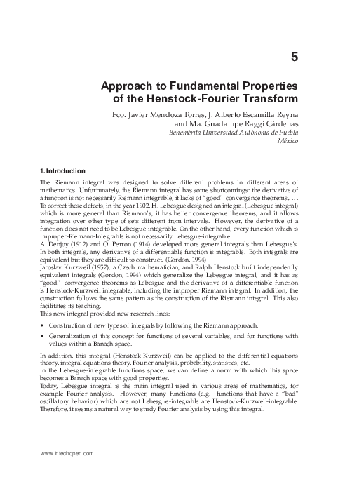 (PDF) Approach to Fundamental Properties of the Henstock-Fourier Transform