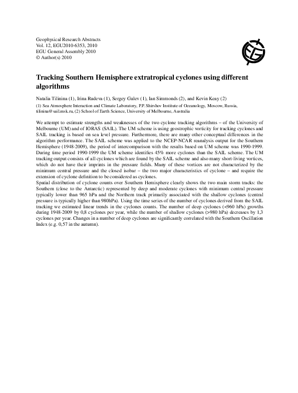 (PDF) Tracking Southern Hemisphere extratropical cyclones using ...