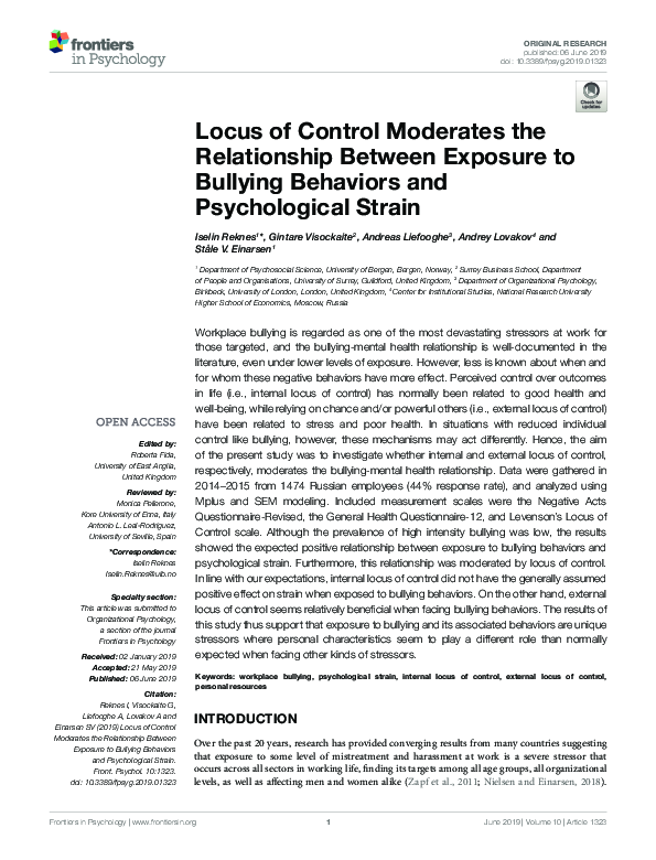 (PDF) Locus of Control Moderates the Relationship Between Exposure to ...
