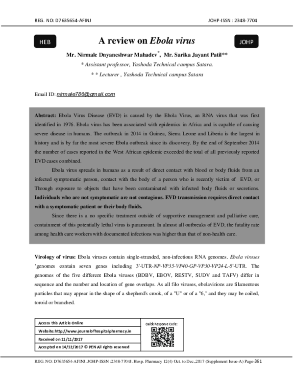 (PDF) A review on Ebola virus | Sarika Patil - Academia.edu