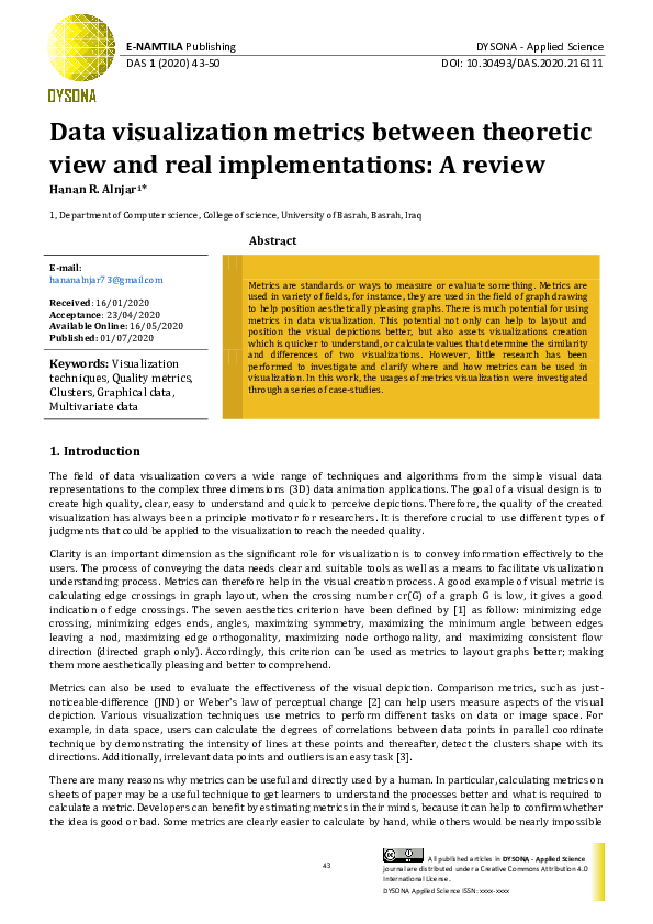 (PDF) Data visualization metrics between theoretic view and real implementations: A review