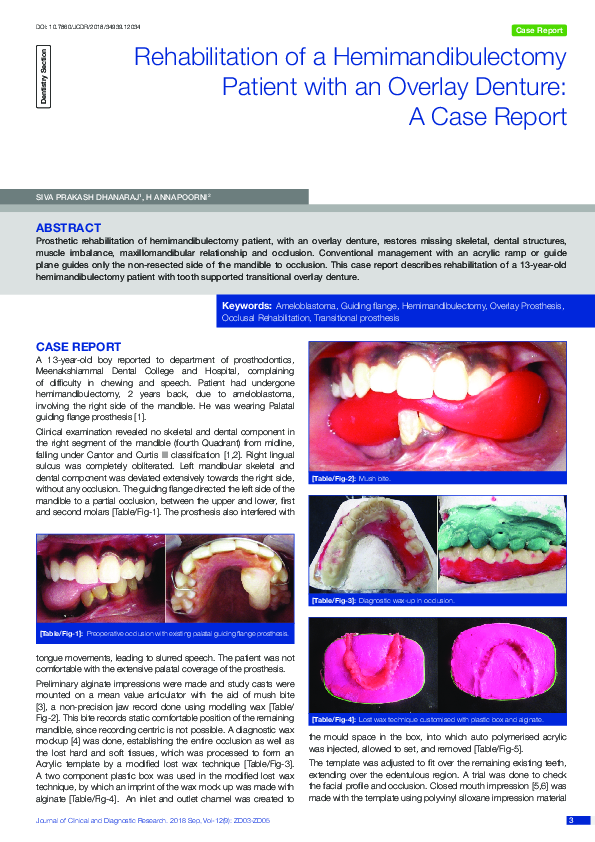 (PDF) Rehabilitation of a Hemimandibulectomy Patient with an Overlay ...