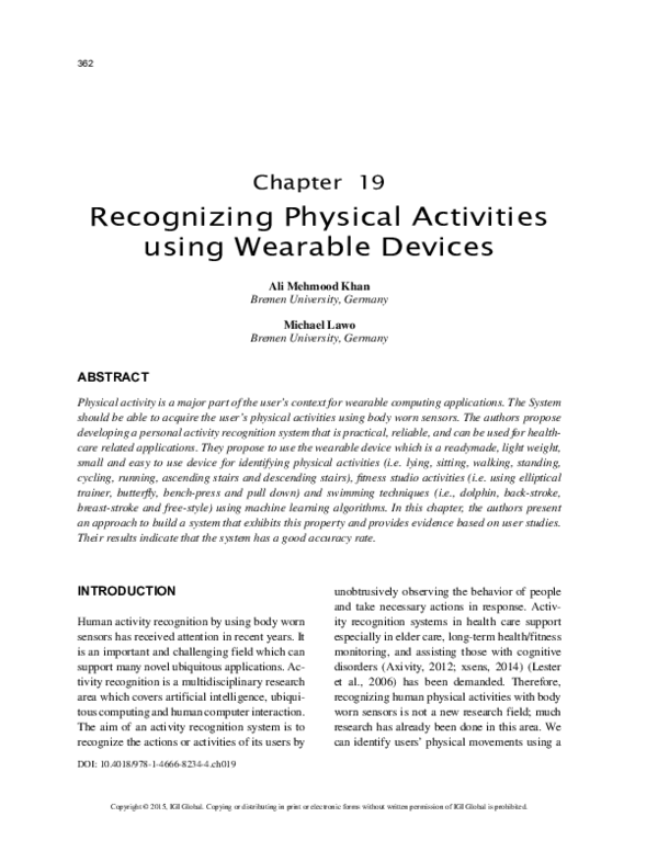 (PDF) Recognizing Physical Activities using Wearable Devices