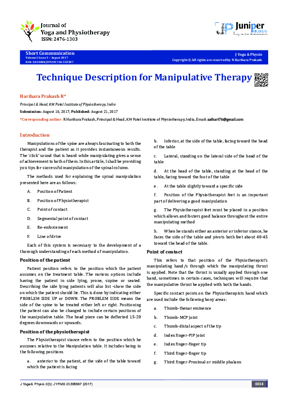 (PDF) Technique Description for Manipulative Therapy