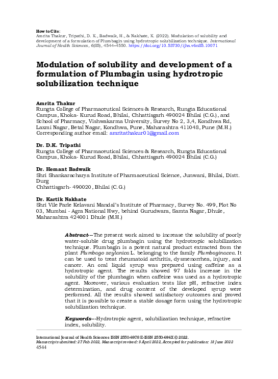(PDF) Modulation of solubility and development of a formulation of ...