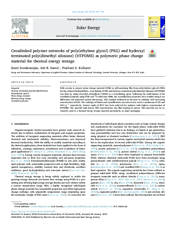 (PDF) Crosslinked polymer networks of poly(ethylene glycol) (PEG) and ...