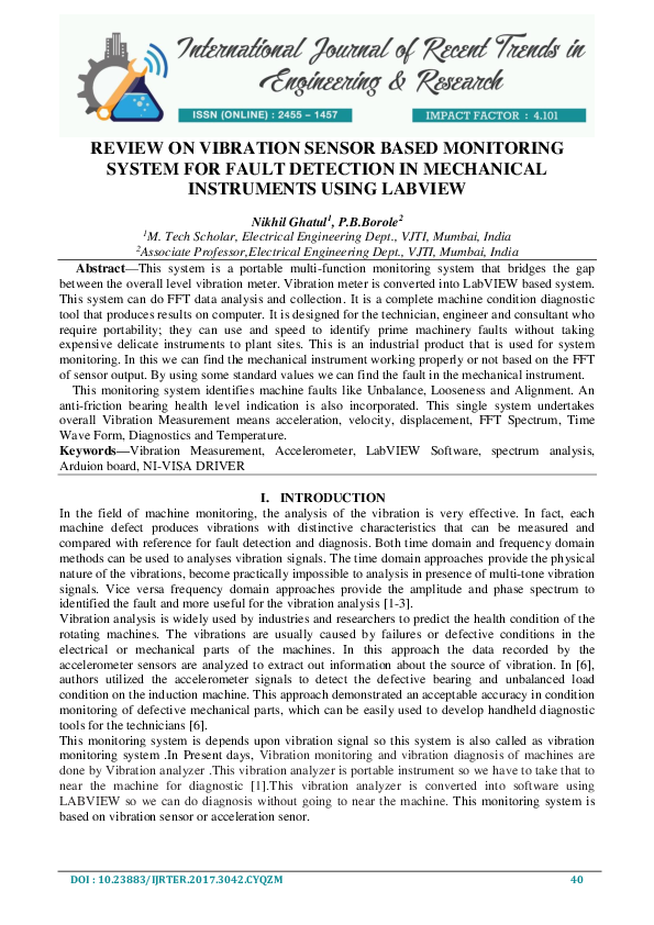 (PDF) REVIEW ON VIBRATION SENSOR BASED MONITORING SYSTEM FOR FAULT DETECTION IN MECHANICAL ...