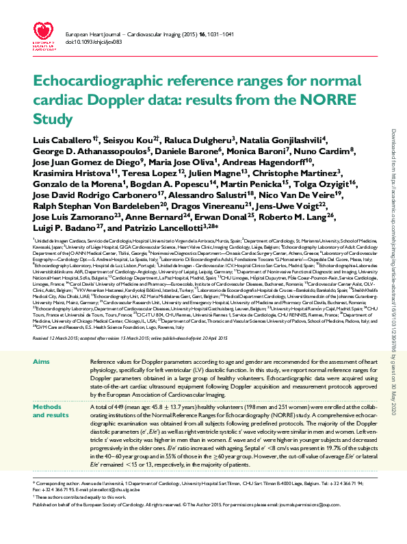 (PDF) Echocardiographic reference ranges for normal cardiac chamber ...