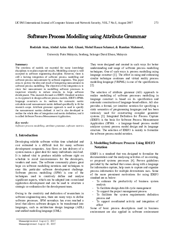 (PDF) Software Process Modelling using Attribute Grammar