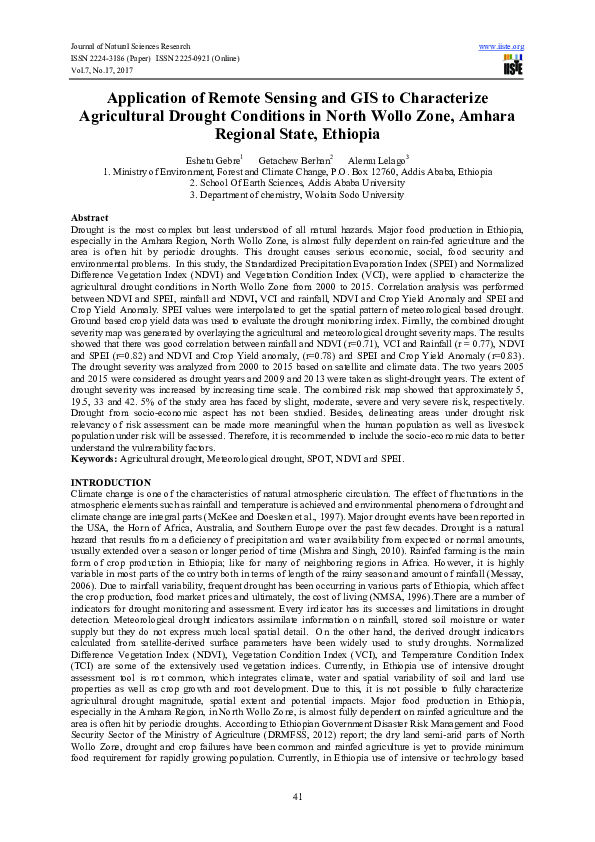 (PDF) Application of Remote Sensing and GIS to Characterize ...