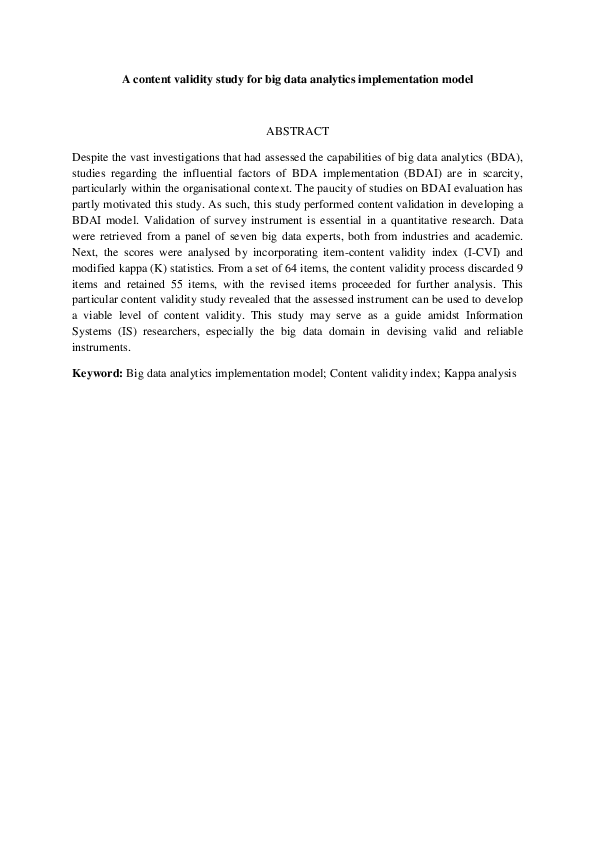 (PDF) A Content Validity Study for Big Data Analytics Implementation Model
