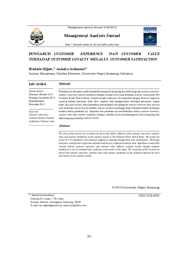 (PDF) Pengaruh Customer Experience Dan Customer Value Terhadap Customer Loyalty Melalui Customer ...