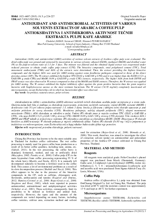 (PDF) Antioxidant and antimicrobial activities of various solvents ...