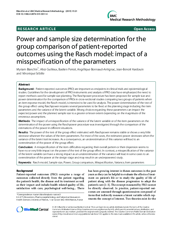 (PDF) Power and sample size determination for the group comparison of patient-reported outcomes ...