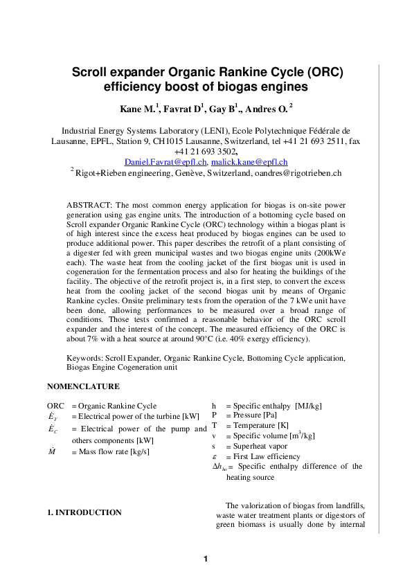 (PDF) Scroll expander Organic Rankine Cycle (ORC)efficiency boost of biogas engines | Daniel ...