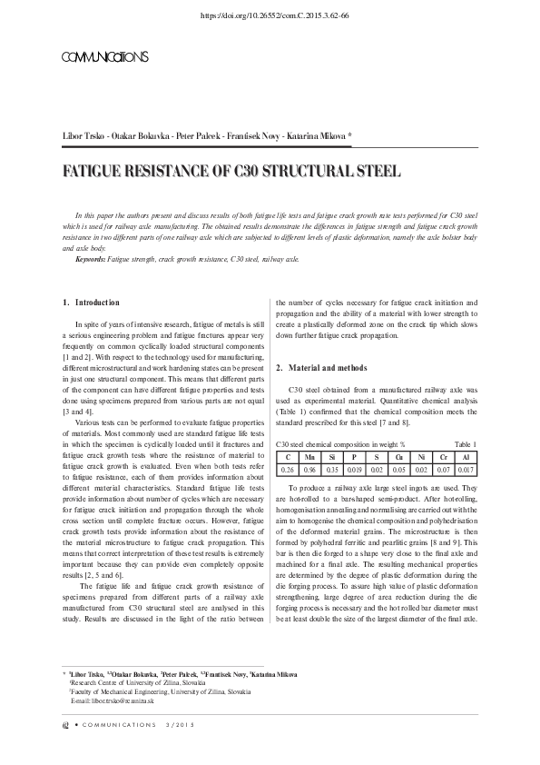 (PDF) Fatigue Resistance of C30 Structural Steel