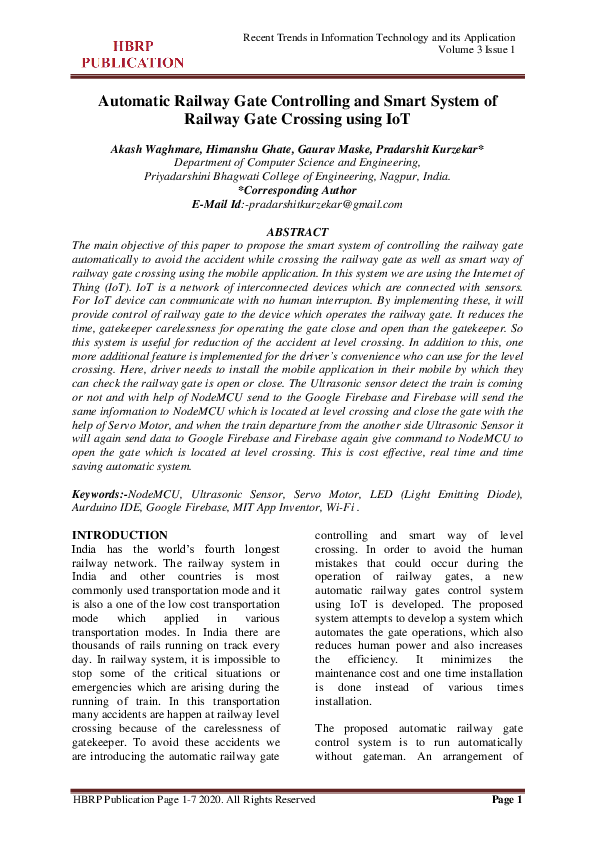 (PDF) Automatic Railway Gate Controlling and Smart System of Railway Gate Crossing using IoT ...