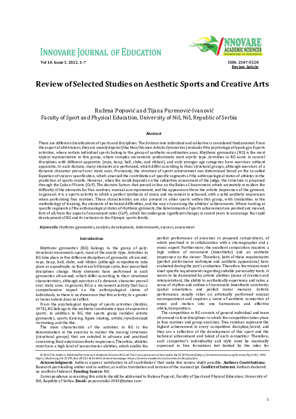 (PDF) Review of Selected Studies on Aesthetic Sports and Creative Arts