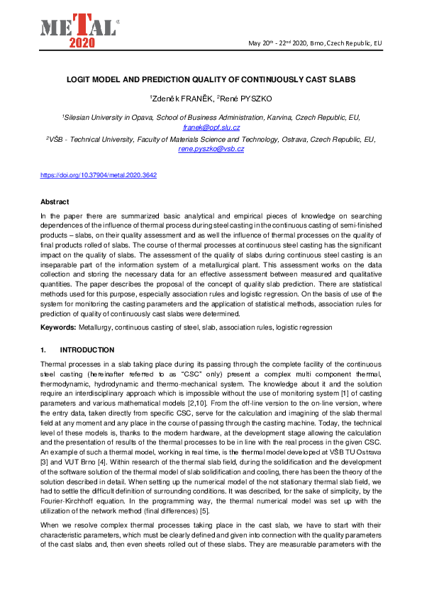(PDF) Logit Model and Prediction Quality of Continuously Cast Slabs