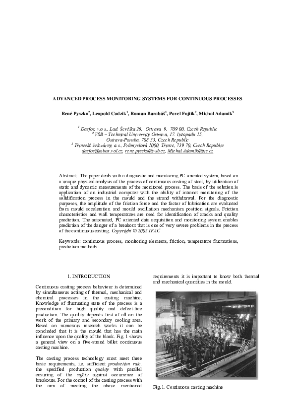 (PDF) Advanced Process Monitoring Systems for Continuous Processes