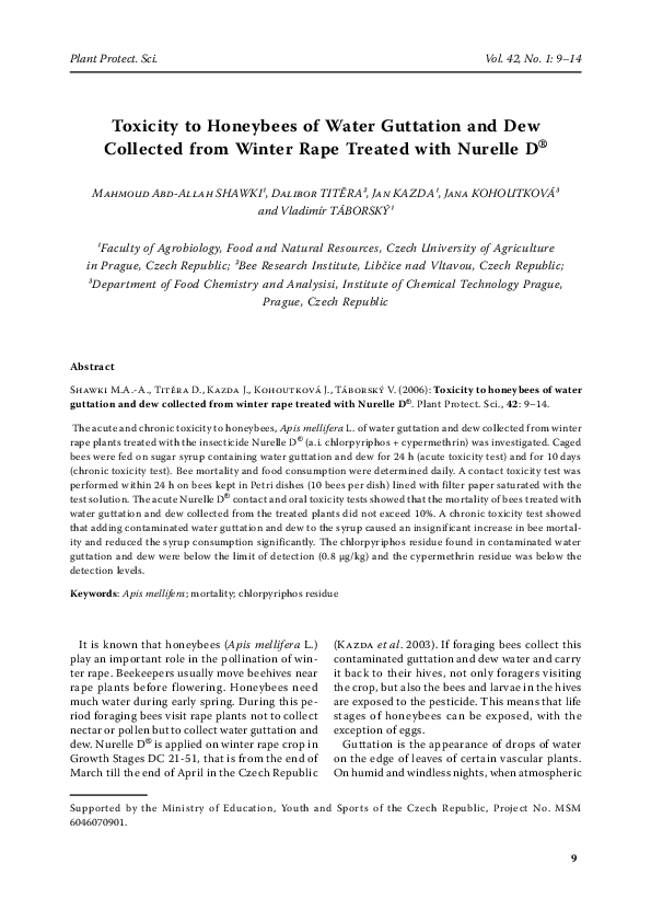 (PDF) Toxicity to honeybees of water guttation and dew collected from ...