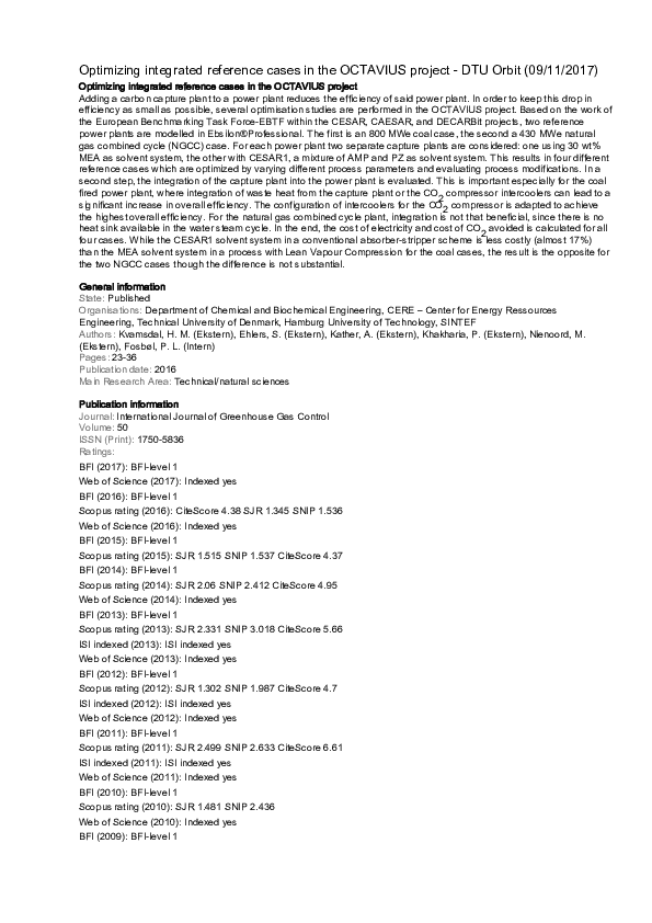 (PDF) Optimizing integrated reference cases in the OCTAVIUS project