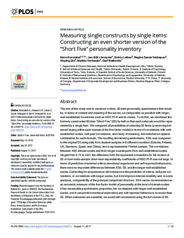 (PDF) Measuring single constructs by single items: Constructing an even ...