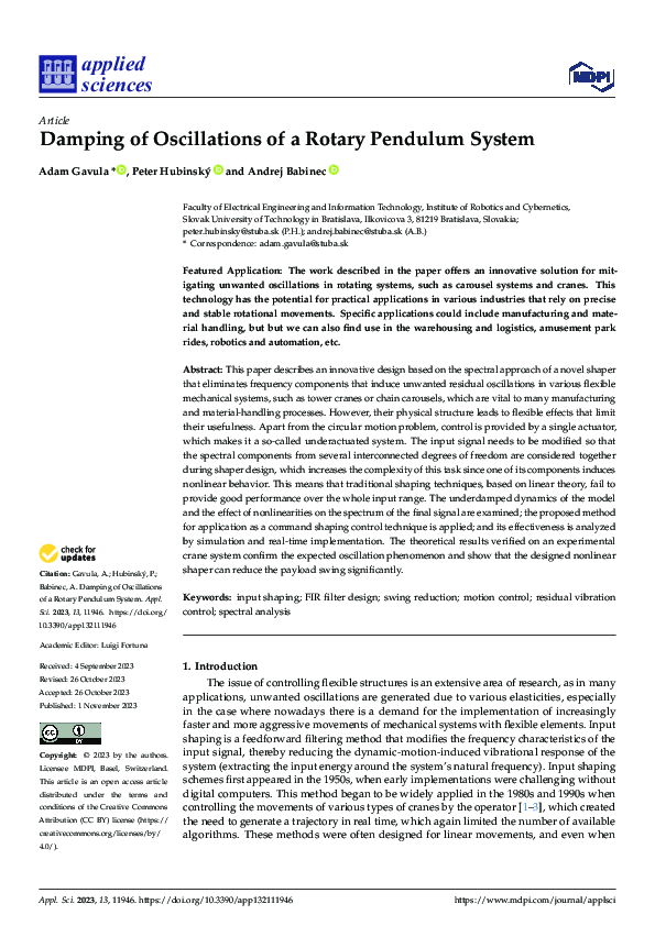 (PDF) Damping of Oscillations of a Rotary Pendulum System
