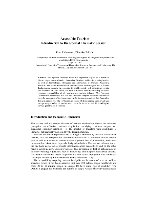 (PDF) People with Disabilities: Accessible Tourism Introduction to the Special Thematic Session