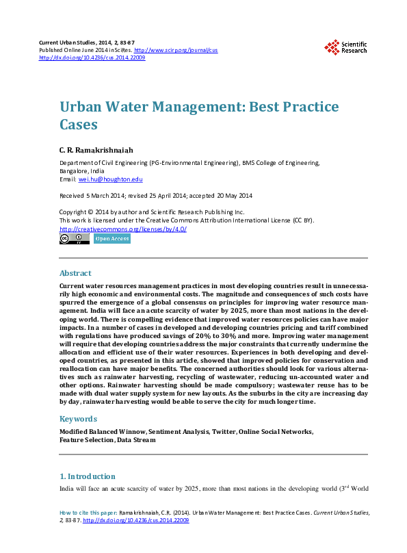 (PDF) Urban Water Management: Best Practice Cases