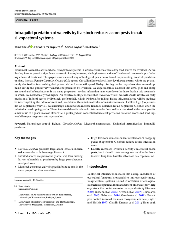 (PDF) Intraguild predation of weevils by livestock reduces acorn pests ...