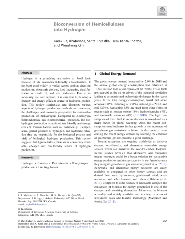 (PDF) Bioconversion of Hemicelluloses into Hydrogen