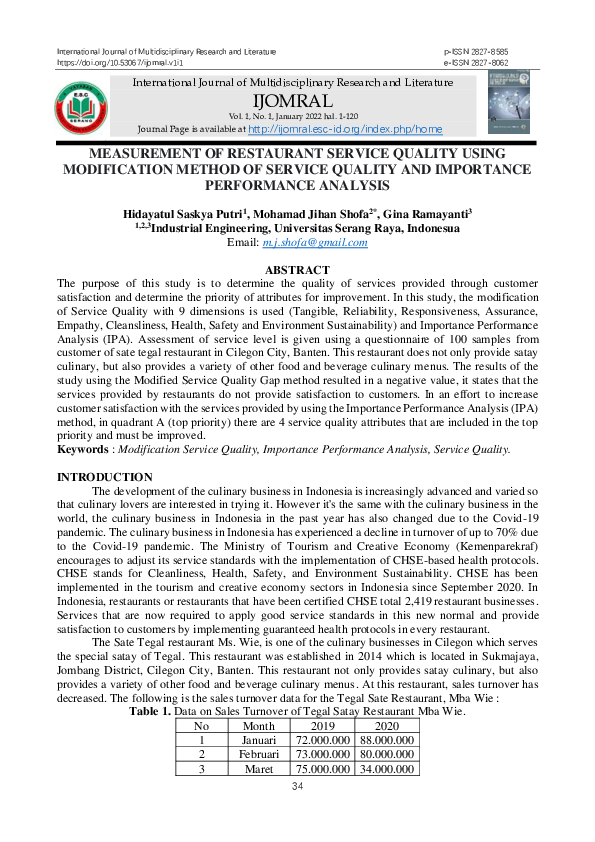 (PDF) Measurement of Restaurant Service Quality Using Modification Method of Service Quality and ...