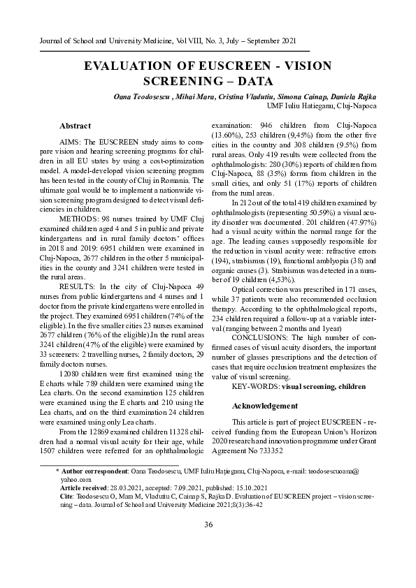 (PDF) Evaluation of Euscreen - Vision Screening – Data