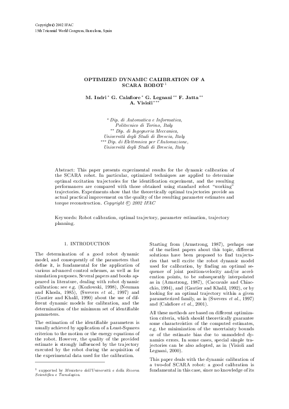 (PDF) Optimized Dynamic Calibration of a Scara Robot