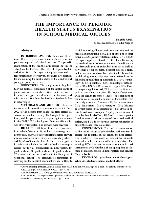 (PDF) The Importance of Periodic Health Status Examination in School ...