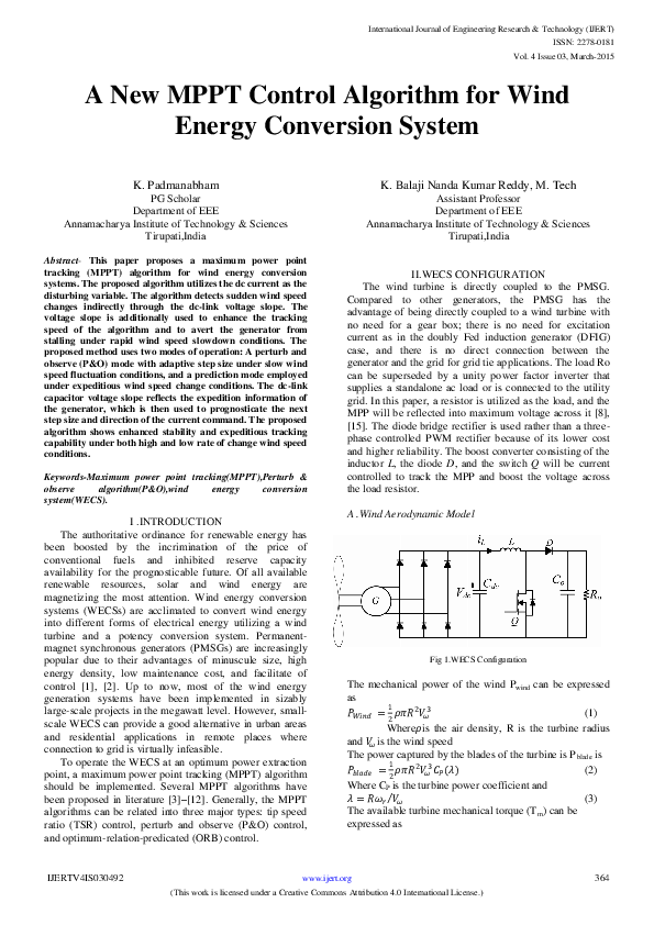 (PDF) A New MPPT Control Algorithm for Wind Energy Conversion System