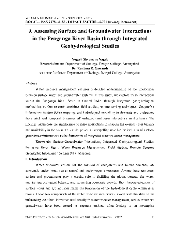 (PDF) Assessing Surface and Groundwater Interactions in the Penganga ...