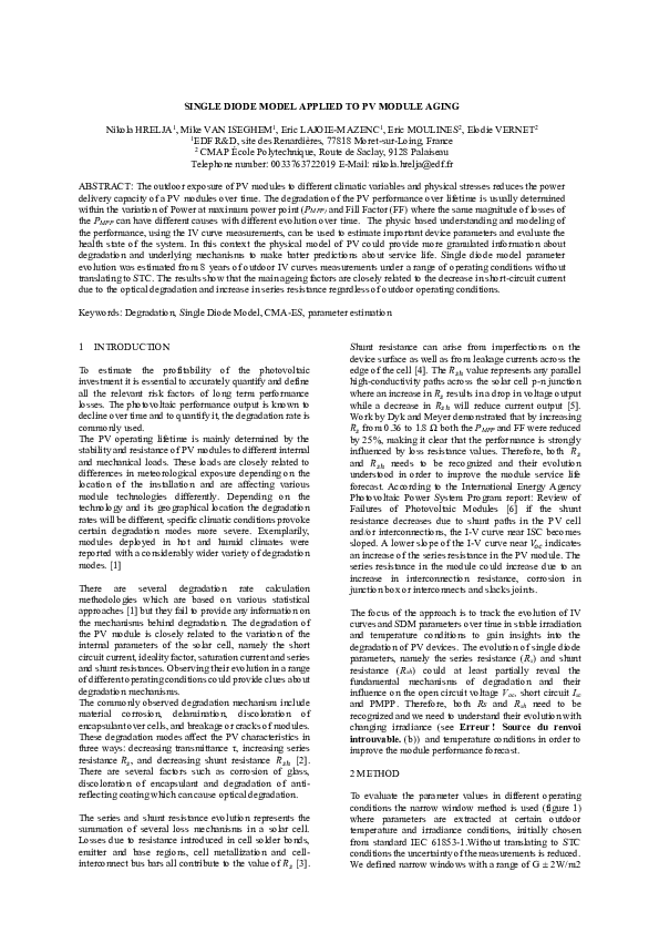 (PDF) Single Diode Model Applied to PV Module Aging
